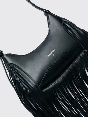 Patrizia Pepe Calfskin Leather Shoulder Bag With Fringes And Adjustable Handle