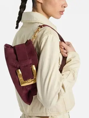 Balmain Anthem Ruched Suede Shoulder Bag With Chain Handle
