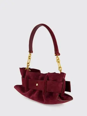 Balmain Anthem Ruched Suede Shoulder Bag With Chain Handle