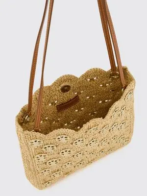 Rabanne 1969 Raffia And Steel Shoulder Bag With Leather Handle