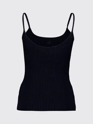 COURREGES Ribbed Jersey Slim Fit Top With Contrasting Embroidered Logo - Blue