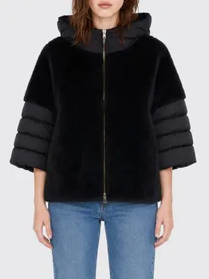 Herno Short Quilted Satin Coat With Faux Fur Hood