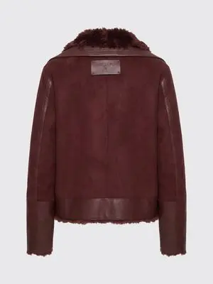 Patrizia Pepe Cropped Faux Fur Jacket With Classic Collar And Zip Pockets - Brown