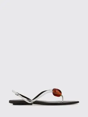 Alaïa Leather Thong Sandals With Applied Stones And Low Heel - White