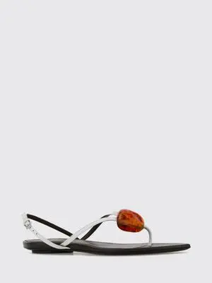 Alaïa Leather Thong Sandals With Applied Stones And Low Heel - White