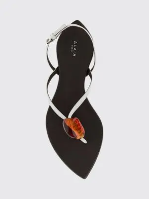Alaïa Leather Thong Sandals With Applied Stones And Low Heel - White