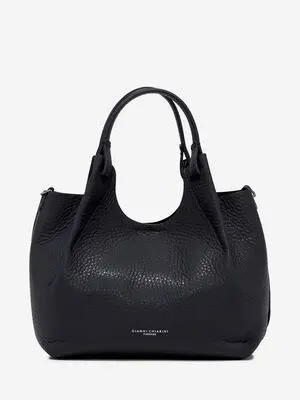 GIANNI CHIARINI Dua Grained Leather Handbag With Removable Pouch - Black 1