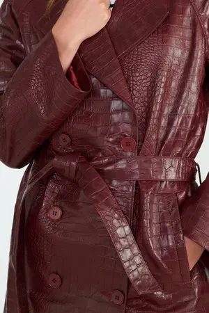 FURNIQ UK Sloane Croc-embossed Leather Trench Coat