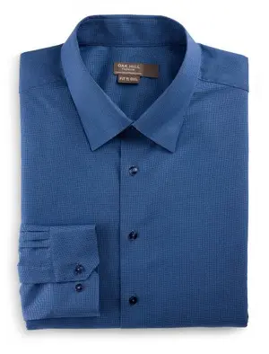 OAK HILL PREMIUM BY DXL Big & Tall Wrinkle-resistant Textured Dress Shirt - Blue