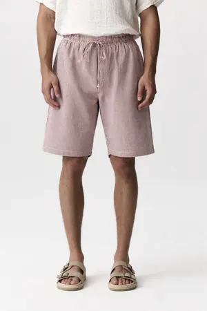 BULDAN'S Albero Stripe Cotton-linen Drawstring Shorts - Beige