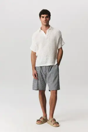 BULDAN'S Albero Stripe Cotton-linen Drawstring Shorts Grey