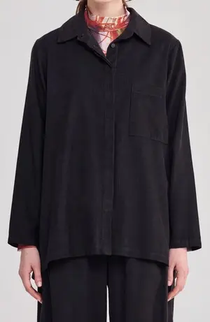 LUUKAA Adele Velvet Button Shirt - Black