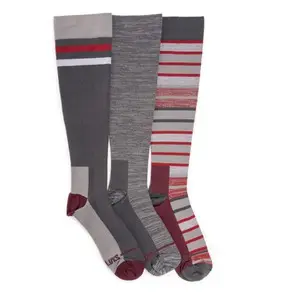 MUK LUKS 3 Pair Pack Compression Knee-high Nylon Socks - Grey/red