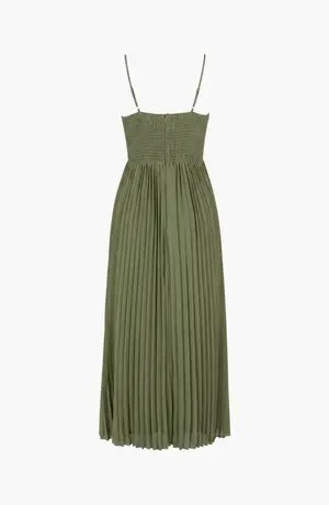 MODENAIRE Pleated Bustier Maxi Dress With Adjustable Straps And Smocked Back