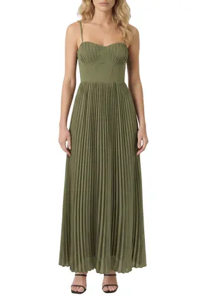 MODENAIRE Pleated Bustier Maxi Dress With Adjustable Straps And Smocked Back