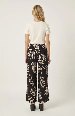 MODENAIRE Botanical Print Wide Leg Pants With Drawstring Waist And Side Pockets