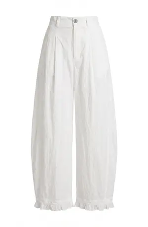 MODENAIRE High Waist Wide Leg Pants With Pleats And Ruffle Trim Hems