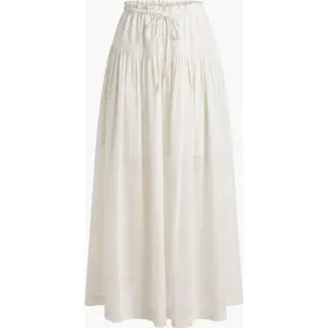 MODENAIRE Paperbag Waist Wide Leg Pants With Drawstring And Gathered Yoke - Beige