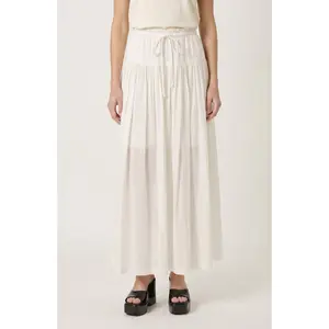 MODENAIRE Paperbag Waist Wide Leg Pants With Drawstring And Gathered Yoke - Beige