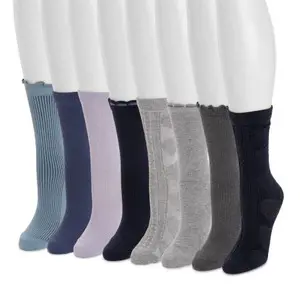 MUK LUKS 8 Pair Pack Whisper Soft Crew Socks - Grey/blue