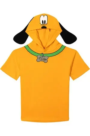 Disney Mickey Mouse Pluto Hooded T-shirt - Pluto Yellow Orange