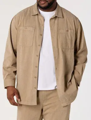 TRUE NATION BY DXL Big & Tall Brushed Shirt Jacket - Brushed Neutral