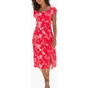 LASCANA Floral Sweetheart Neckline Dress - Red Printed