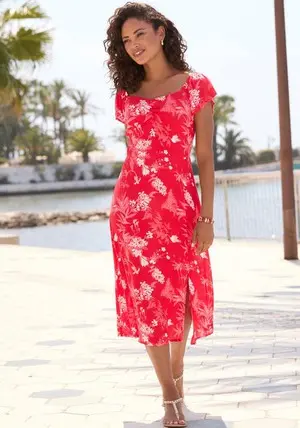LASCANA Floral Sweetheart Neckline Dress