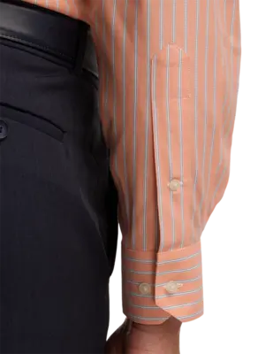 PAUL FREDRICK Cotton Poly Spandex Point Collar Twill Tailored Contrast Trim Button Cuff Long Sleeve Shirt