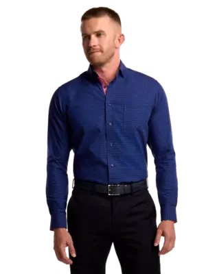 PAUL FREDRICK Cotton Spread Collar Poplin Tailored Contrast Trim Button Cuff Long Sleeve Shirt