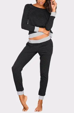 LASCANA Polka Dot Pajama Set - Black Dotted