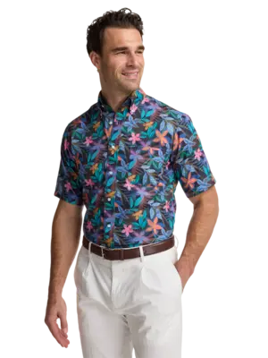 PAUL FREDRICK Cotton Buttondown Collar Poplin Classic Hemmed Sleeve Short Sleeve Shirt