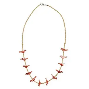 MADISON BEVERLY HILLS Shell Bird Fetish Bead Necklace - Red