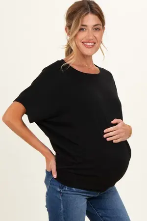 PINKBLUSH Dolman Sleeve Boat Neck Top - Black