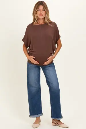 PINKBLUSH Dolman Sleeve Boat Neck Top - Brown