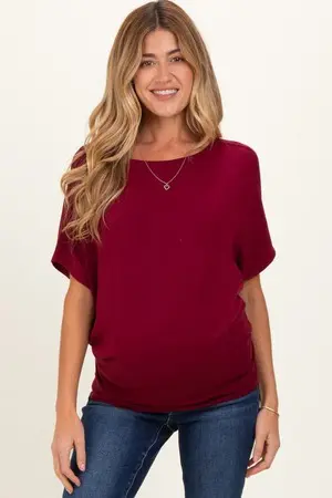 PINKBLUSH Dolman Sleeve Boat Neck Top - Burgundy