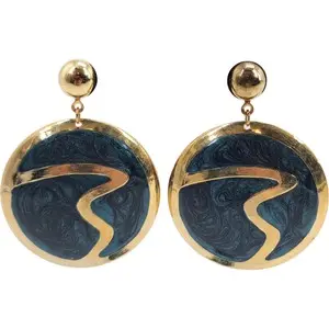 MADISON BEVERLY HILLS Vintage 1980s Enamel Circle Dangle Earrings - Blue