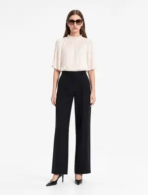 Koton High Rise Wide Leg Tailored Trousers With Pockets - Black
