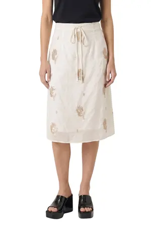 MODENAIRE Sequin Embellished Midi Skirt With Drawstring Waist - White