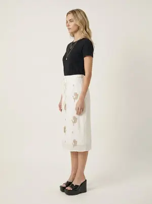 MODENAIRE Sequin Embellished Midi Skirt With Drawstring Waist