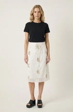 MODENAIRE Sequin Embellished Midi Skirt With Drawstring Waist