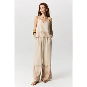 BULDAN'S Thalia Elastic Waist Cotton-linen Pants - Beige