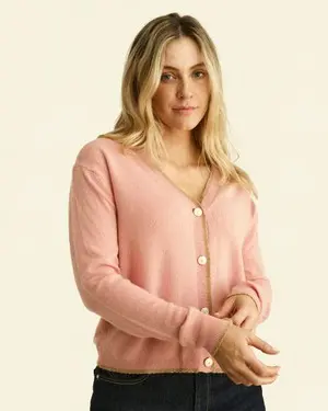CARTOLINA Elissa Cashmere V-neck Cardigan - Coral