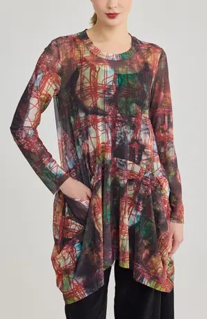 LUUKAA Clemence Printed Mesh Tunic - Multi-brown