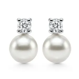 BLISS DIAMOND 40ct Diamond & 8mm Pearl Studs Earrings Lab Grown