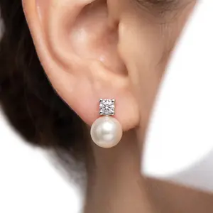 BLISS DIAMOND 40ct Diamond & 8mm Pearl Studs Earrings Lab Grown