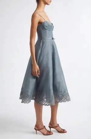 Zimmermann Ascent Lace Trim Linen & Silk Midi Dress
