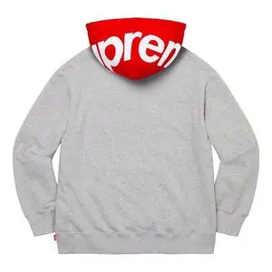 Supreme Contrast Hooded Sweatshirt 'grey Red White