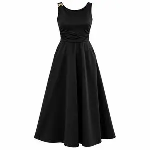 GIRL IN MIND Annalise Gold Trim Midi Dress - Black