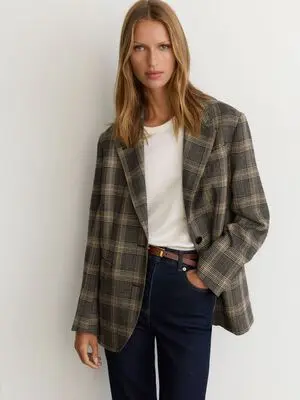 REISS Check Sandor Check Petite Wool Check Relaxed Single-breasted Blazer - Brown